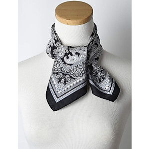corciova Paisley White Black Western Neck Scarf Men Neckerchief 21x21 Women Silk Hair Scarf Ladies Short Bandana Purse Scarf