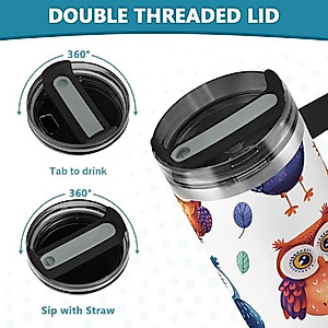 FRCSDIY Cartoon Owl Insulated Tumbler with Handle and Straw Lid,30oz Leakproof Stainless Steel Cup BPA-Free Water Bottle
