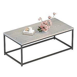 Our Modern Space Modern Industrial Style Rectangular Coffee Table for Living Room, Bedroom - Rustic Accent Minimalistic Furniture with Wood Grain Top & Metal Frame - Center TV Table - Grey