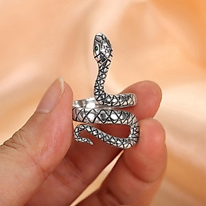 Sllaiss 925 Sterling Silver Snake Ring for Women White Gold Plated Vintage Punk Rings Adjustable Open CZ Animal Snake Finger Ring Jewelry