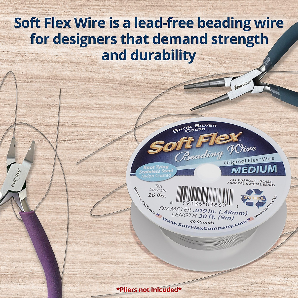 Soft Flex Wire 49-Strand .019" Diameter 30ft/Pkg-Satin Silver