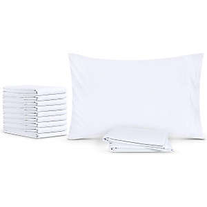 Utopia Bedding Cotton Blend Pillowcases Queen Size - 12 Pack - T-180 Bulk Pillowcase Set- Perfect for Home, Hospital & Hotel Quality Pillow Covers 20 X 30 (Queen, White)