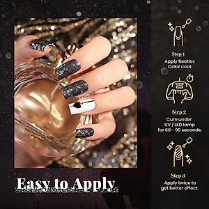 Beetles Black Glitter Gel Nail Polish, 1Pcs 15ML Glitter Gel Nail Polish Black Sparkle Reflective Shimmer Color Soak Off UV Lamp Disco Gel Polish Nail Art Manicure Salon DIY at Home Gifts for Her