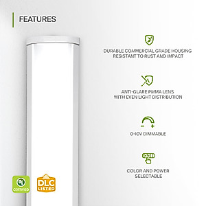 ASD 4ft LED Wraparound Light Fixture - 32-48W 5583LM LED Shop Lights for Garage & Office - 3500K-5000K Adjustable Dimmable Wrap LED Flush Mount Ceiling Light Kitchen & Workshop - UL DLC