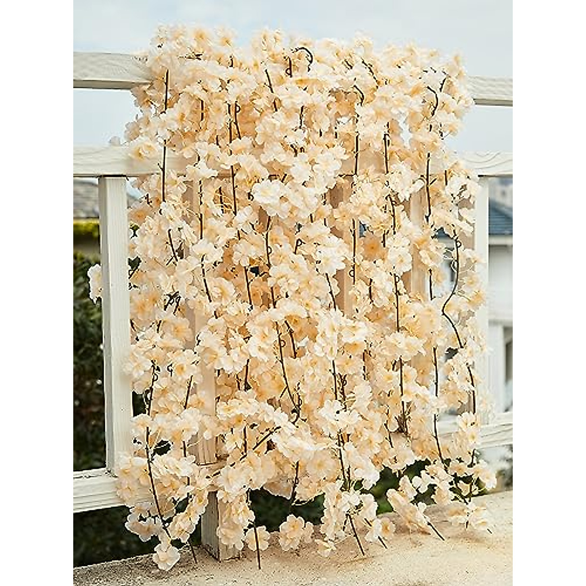 PARTY JOY 8pcs 23.6ft Artificial Cherry Blossom Flower Garland Hanging Vines for Home Decor Room Wedding Party Kawaii Decor Champagne