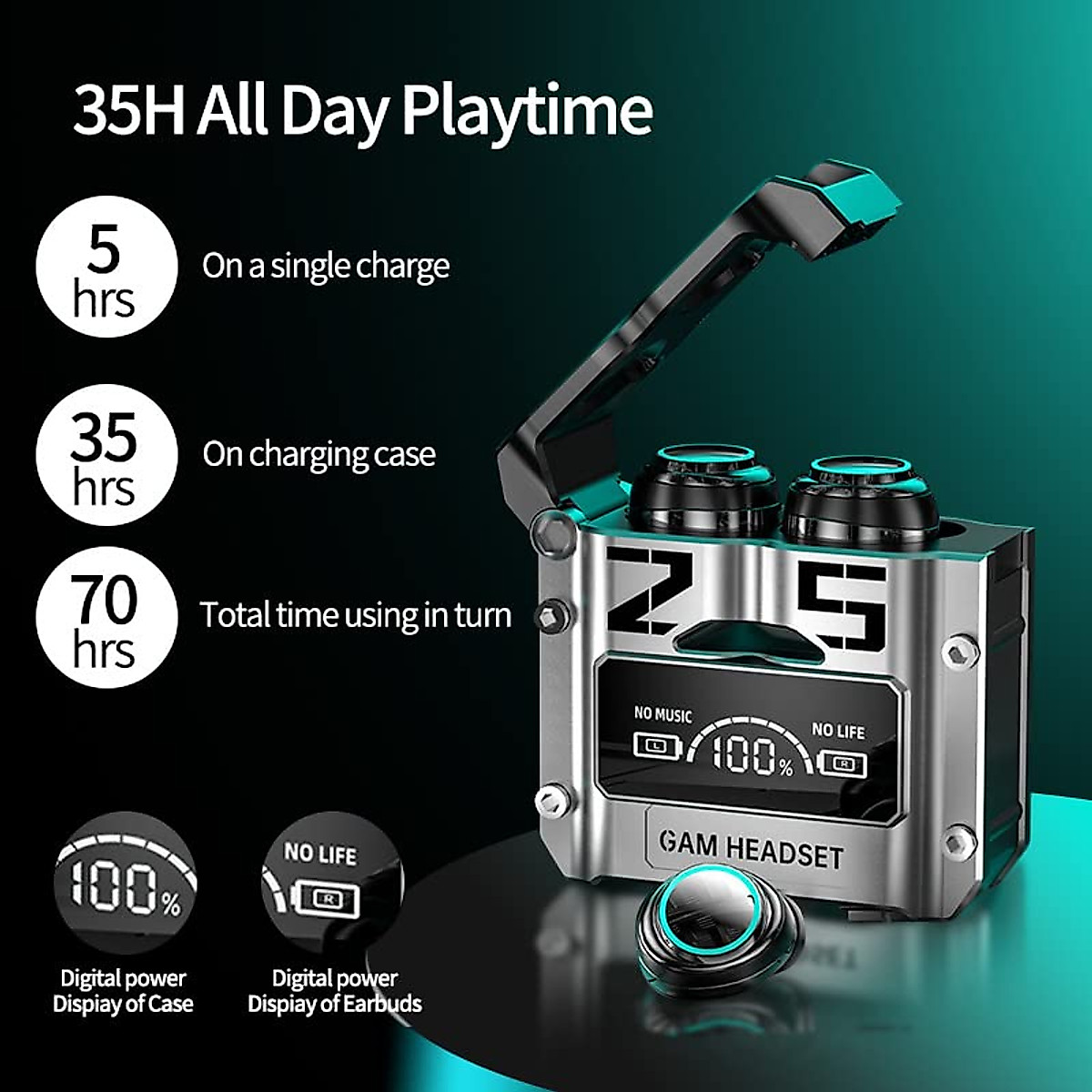 Fuhaiti Bluetooth Earbuds, Wireless Earbuds Bluetooth 5.3 Headphones with Charging Case Low Latency IPX7 Waterproof 35H Playtime Stereo Earphones in-Ear Built-in Mic Headset