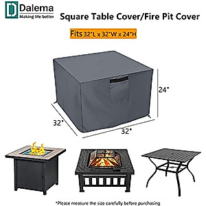 Dalema 32 Inch Square Outdoor Table Cover,100% Waterproof Heavy Duty Patio Square Fire Pit Cover,Outside Furniture Protector Covers For Square Table/Fire Pit(32" x 32" x 24",Grey).