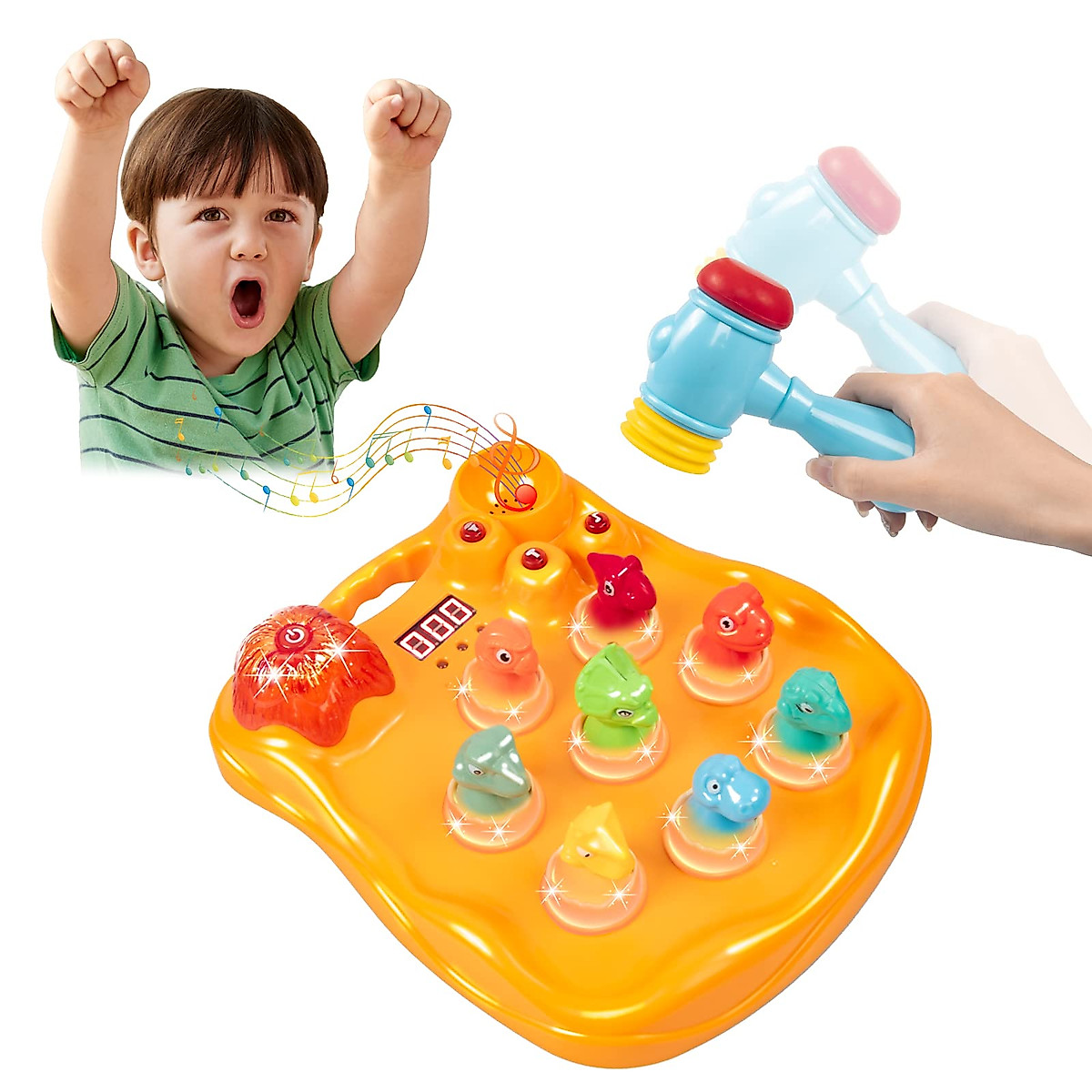 Interactive Whack A Dinosaur Game, Hammer Toy with Light-Up Musical & Hammer for Toddlers, Boys and Girls 3 4 5 6 7 8 Year Old, Pounding Toy, Learning, Early Developmental Toy as Best, Fun Gifts.