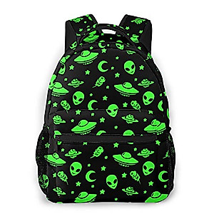 NiYoung Men Women Green Alien Moon Spaceships Planet Black Backpack Multipurpose Backpacks Stylish Laptop Backpack for College, School, Business, Work, Dayparks