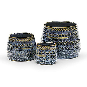 WGV Ceramic Vase, 3.5"x3"H, 4.75"x3.75"H, 6.7"x5.1"H, Dark Blue Kano Pot, Textured Antique Pattern Planter Dome for Wedding Event Office Home Decor, Set of 3 Vases