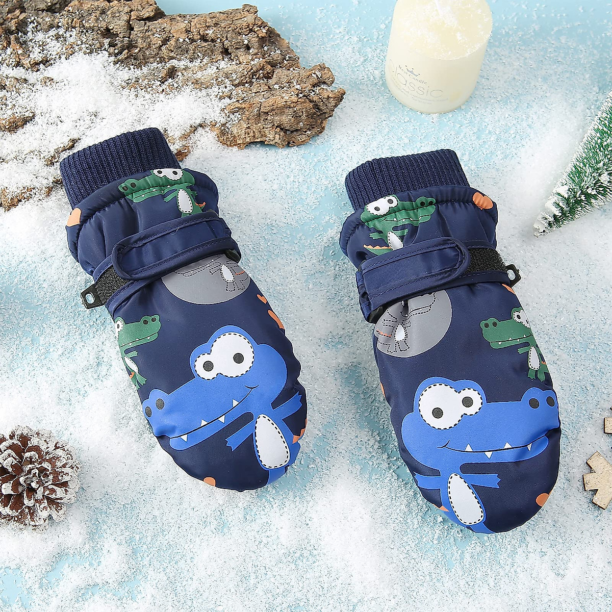 American Trends Toddler Winter Mittens Waterproof Boy Ski Gloves Warm Fleece Snow Mitten for Baby Boy Girl Cold Weather Navy Green S(Fits 2-4 years)