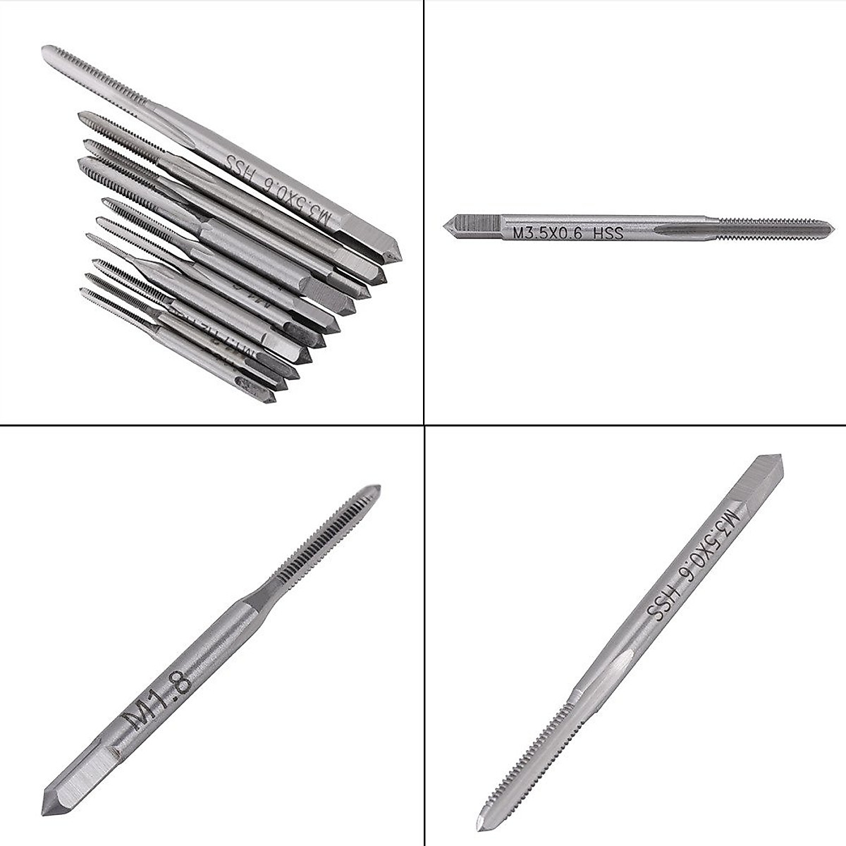Mini Metric HSS Thread Tap Set, M1 M1.2 M1.4 M1.6 M1.7 M1.8 M2 M2.5 M3 M3.5 Drill Tap Bit, 10pcs Machine Hand Threading Tool for Wood, Plastic, Metal