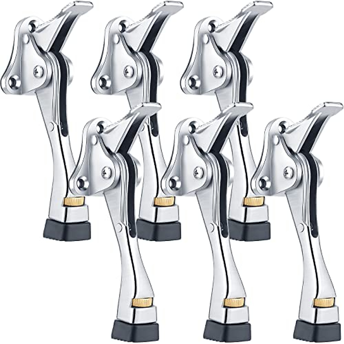 6 Pack Heavy Duty Door Stop 4 Inch Kickdown Metal Door Stopper Door Stoppers Wall Protector with Rubber Tip Easy to Install Adjustable Door Holder for Bottom of Door, Door Stops Replacements
