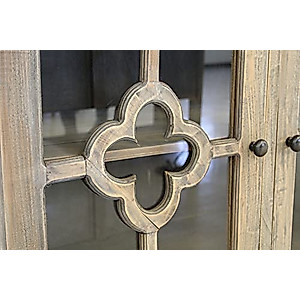 Sunset Trading Cottage Clover Glass Door Credenza Solid Wood Display Cabinet | Fully Assembled Sideboard Buffet Server, 87" Wide, Distressed Driftwood Brown