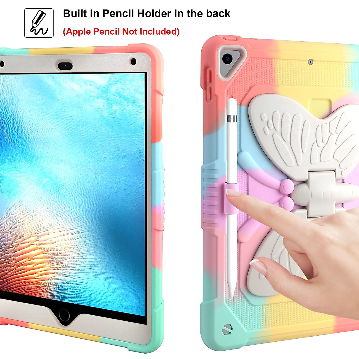 VOFUOE for iPad 9.7 Case 2018 for iPad 6th Generation Cases Butterfly Kickstand Pencil Holder, for iPad 5th Gen 2017 Case 2 in 1 Heavy Duty Rugged Cover for Kids Girls, Pink