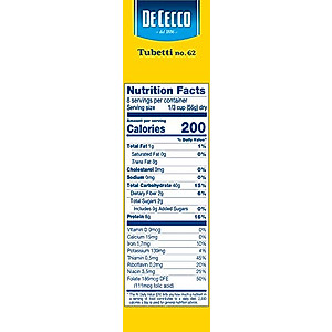 De Cecco Pasta, Tubetti No.62, Made in Italy, High in Proteing & Iron, Bronze Die, 16 Ounce (Pack of 5)