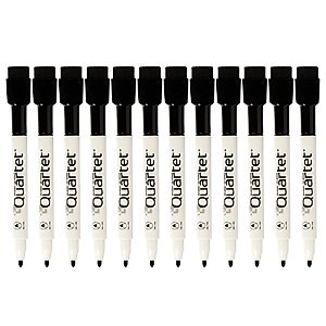 Quartet Dry Erase Markers, Whiteboard Markers, Fine Tip, ReWritables, Mini, Magnetic, Black, 12 Pack (48170)