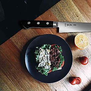 MASAMOTO AT Sujihiki Slicing Knife 9.5" (240mm) Made in JAPAN, Japanese Slicer Knife for Brisket, Meat, Sashimi, Sushi, Sharp Japanese Stainless Steel Blade, Full Tang Pakkawood Handle, Black