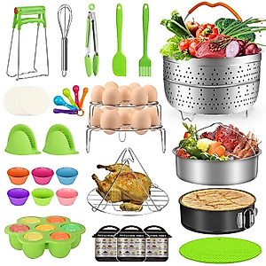 MIBOTE 98 Pcs Accessories Set for Instant Pot 5,6,8 Qt, 2 Steamer Baskets, Springform Pan, Egg Steamer Rack, Egg Bites Mold, Kitchen Tong, Silicone Pad, Oven Mitts, Cheat Sheet Magnet, and etc