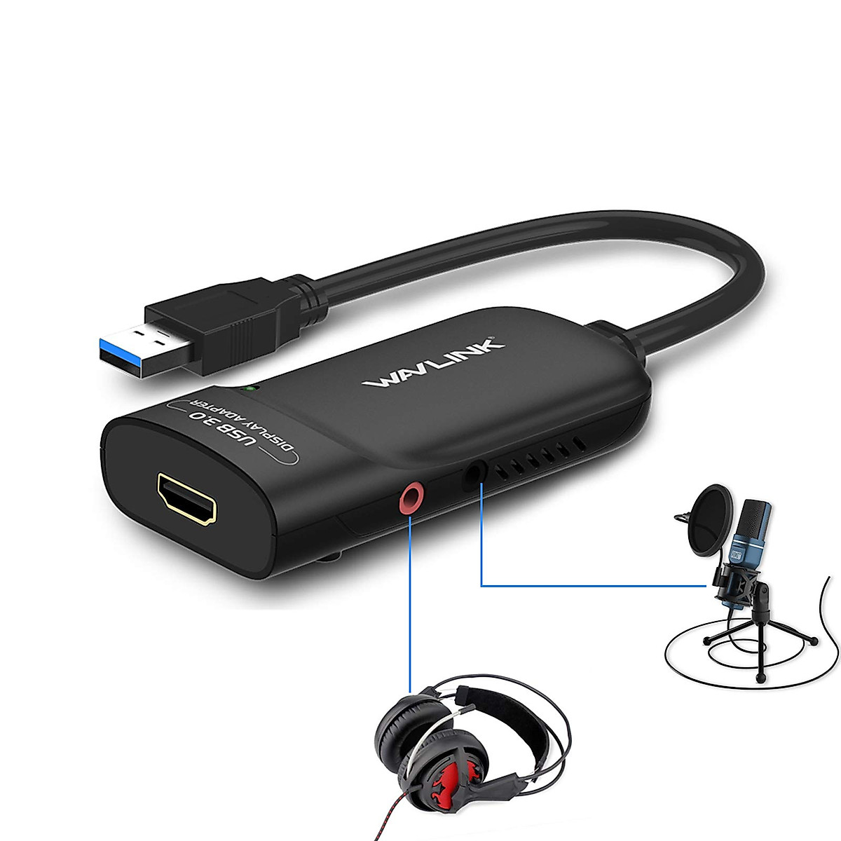 WAVLINK USB 3.0 to HDMI VGA Adapter, USB to VGA HDMI Adapter with Audio Port for Multiple Monitors, Support Windows 11,10, 8.1, 7, XP, and Mac