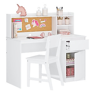 UTEX Kids Study Desk with Chair, Kids Desk and Chair Sets with Hutch and Storage Cabinet, Wooden Children Study Table, Student Writing Desk Computer Workstation for 5-12 Years Old