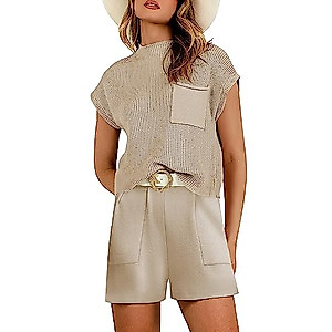 ANRABESS Two 2 Piece Outfits Womens 2023 Spring Summer Romper Matching Sets Lounge Sets Short Sweatsuits Sweat Suits Outfits Cozy Knit Sweater Loungewear Set Clothes 1122kaqi-M