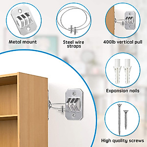 Furniture Anchors (6 Pack) Metal Anti Tip Furniture Straps for Baby Proofing Adjustable Child Safety Wall Furniture Anchors Kit