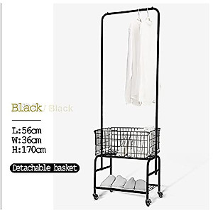 easy moved garment rack with basket for organize, laundry basket, black metal rack,