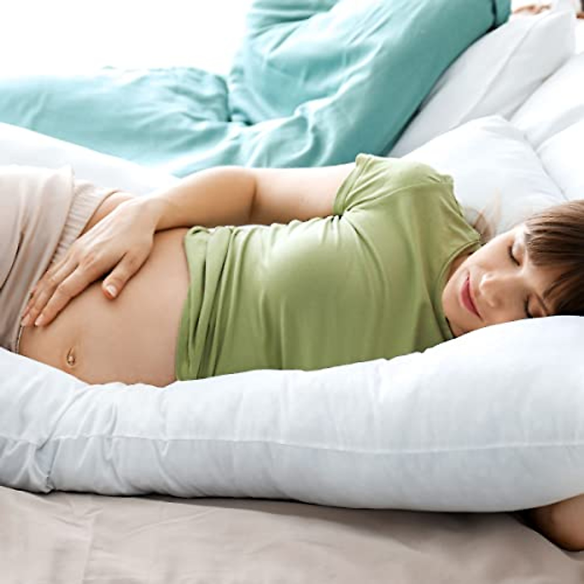 Pregnancy Pillow, Full Body Maternity Pillow with Contoured U-Shape by Bluestone, Back Support 60 x 35 x 7"
