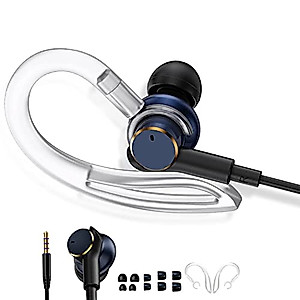 Wired Earbuds [Four Speakers Dual Drive] Ear-Hook in-Ear Headphones with Microphone, high-Fidelity Heavy bass Noise Isolation 3.5mm Jack Earbud bass Boost,Sports Earphones,Memory pad