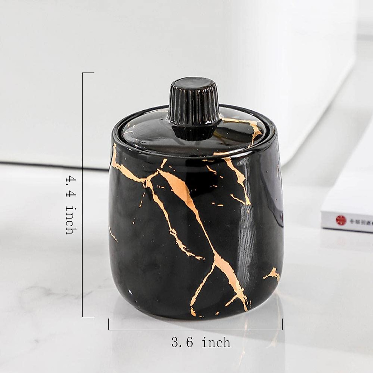 Gaolinci Marble Style Ceramic Q-Tip Holder Bathroom Cotton Swab Dispenser