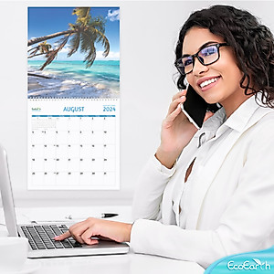 EcoEarth Biodegradable 11x22 Inch (Open) 18-Month Vertical Hanging Wall Calendar, Jul 2023 - Dec 2024 Monthly Calendar, Tropical Beaches