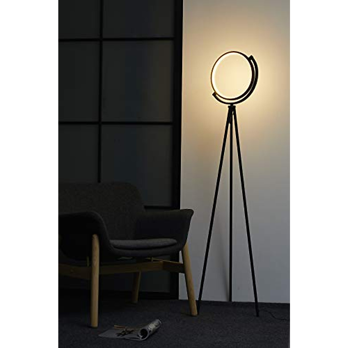 Syrinx Eclipse LED Floor Lamp, Modern Tripod LED Floor Lamp LED Ring Light for Living Rooms, Bedroom, Dorm Room, Office