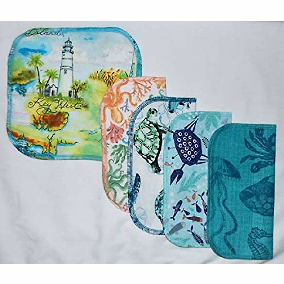 2 Ply Printed Flannel 8x8 Inches Set of 5 Sea Lovers