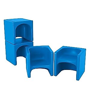 ECR4Kids Tri-Me 3-in-1 Cube Chair, Kids Furniture, Blue, 4-Piece