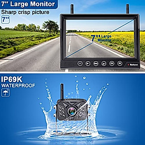 Rohent RV Backup Camera Wireless HD1080P 2 Cameras with 7 Inch Touch Key DVR Monitor Stable Digital Signals Rear View Camera System IP69K Waterproof Pigtail Wire Adapter for Furrion Pre-Wired RVs R8
