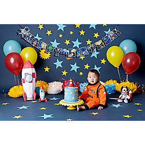 Kids Space Birthday Party banner Blue Astronaut Spaceship Theme Happy Birthday Banner Hanging Solar System Astronaut Space Theme Birthday Party Banner