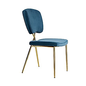 Iconic Home Chrissy Dining Side Chair Velvet Upholstered Half Back and Seat Solid Gold Tone Metal Legs (Set of 2) Modern Contemporary, Blue