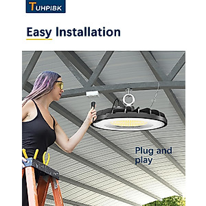 TUHPIBK Super Bright UFO LED High Bay Light 150W, 22500LM High Bay LED Lighting, 5000K Commercial Lights, UL US Plug 5' Cable, Alternative to 600W MH/HPS for Warehouse Shop Garage Barn Factory, IP65