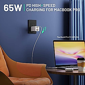 AcoFeu 65W USB C Charger Block, 3 Ports Fast Foldable Wall Charger for MacBook Air, iPhone Pro Max, iPad Pro, Galaxy S22 Ultra, Switch, Air Pods & More