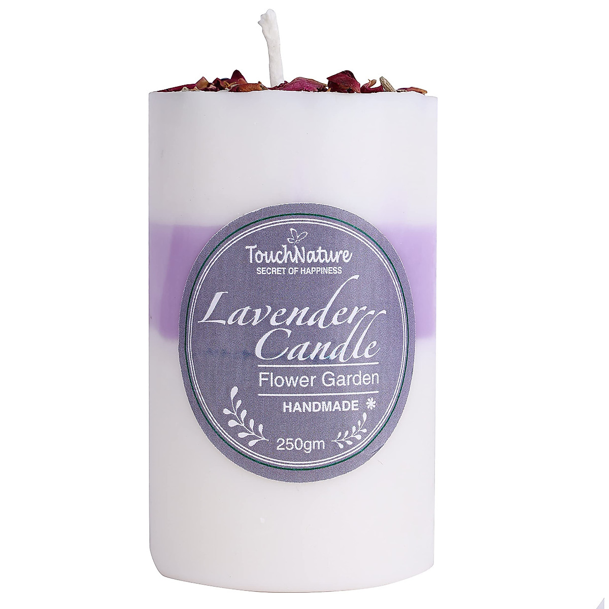 Touch Nature Flower Garden Scented Aromatherapy Fragrant Handmade Pillar Candle. Hand Poured Rustic Home Décor Pillars. Decorated with Dried Flower Petals. (6cm dia x 10cm) (Lavender)