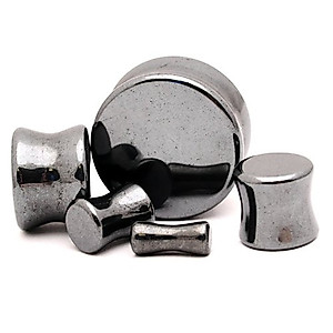 Mystic Metals Body Jewelry Hematite Stone Plugs - 3/4" - 19mm - Sold As a Pair