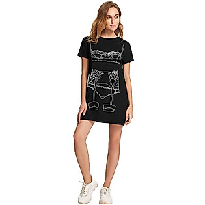 Floerns Women's Funny Lingerie Nightgown Cute Print Tshirt Sleepdress Black L