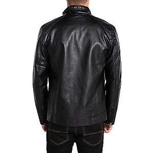 WULFUL Men's Stand Collar Leather Jacket Motorcycle Lightweight Faux Leather Outwear