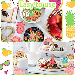 16 Pcs Summer Beach Cookie Cutters with Plunger Stamps Set Hawaiian Biscuit Mold 3D Fondant Cookie Stamper Pineapple Flamingo Cactus Sun Starfish Seashell Palm Tree for Baking Supplies