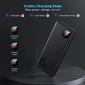 Baseus Power Bank, 65W 20000mAh Laptop Portable Charger, Fast Charging USB C 4-Port PD3.0 Battery Pack for MacBook Dell XPS IPad iPhone 14/13/12 Pro Mini Samsung Switch