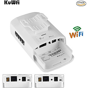 KuWFi Wireless WiFi Bridge Outdoor CPE Kit Point to Point 2.4G 300Mbps Waterproof Long Range WiFi Extender with Ethernet Port