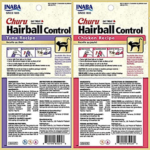 INABA Churu for Cats, Functional, Creamy Lickable Purée Cat Treat for Hairball Control with Taurine & Vitamin E, 0.5 Ounces Each, 24 Tubes (4 per Pack), Tuna and Chicken Variety Pack