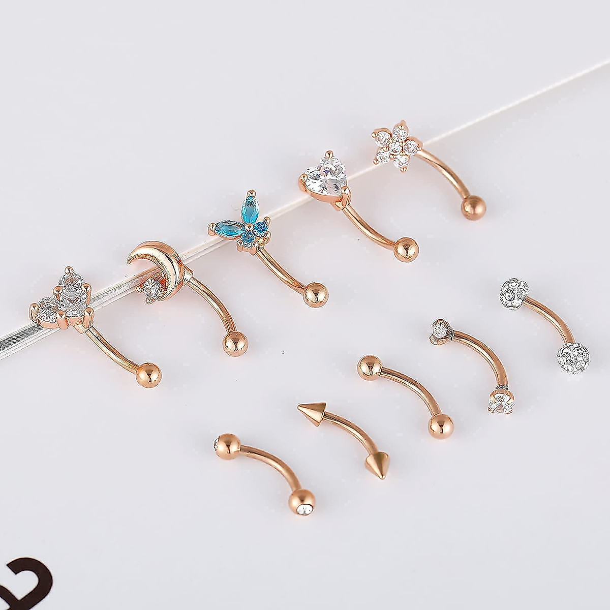 EVISPOL 10Pcs 16G Rook Piercing Jewelry for Women Men, Eyebrow Rings Curved Barbell 316L Stainless Steel Belly Lip Rings CZ Daith Cartilage Earrings Tragus Helix Piercing Jewelry-6MM-Black