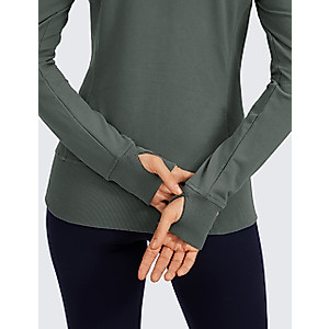 CRZ YOGA Women's Full Zip Hooded Sweatshirts Workout Sweat Jackets Slim Fit Running Track Hoodies with Thumbholes Grey Sage Medium